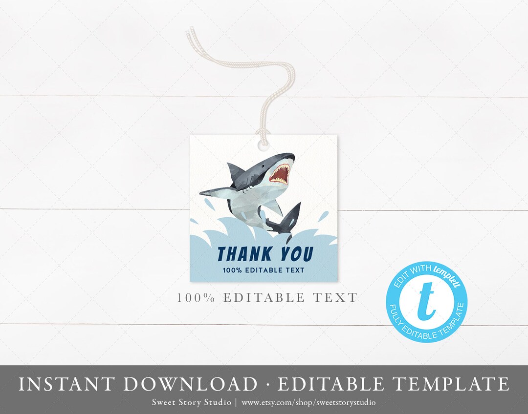 Shark Birthday Party Favor Tags Hang Tags Thank You Tag - Etsy