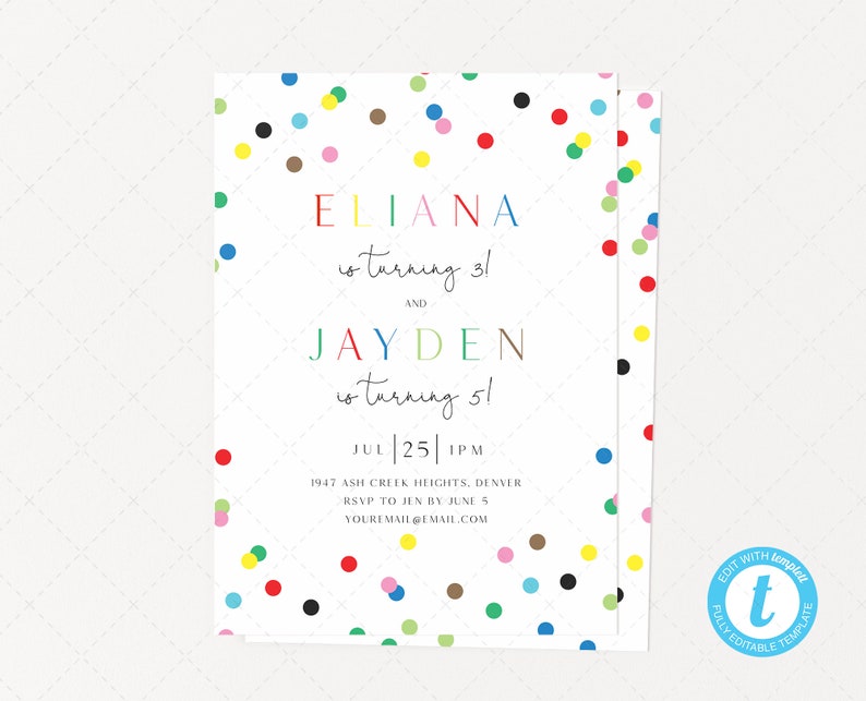 Siblings Birthday Party Invitation Card, Joint Invitation, Friend ...
