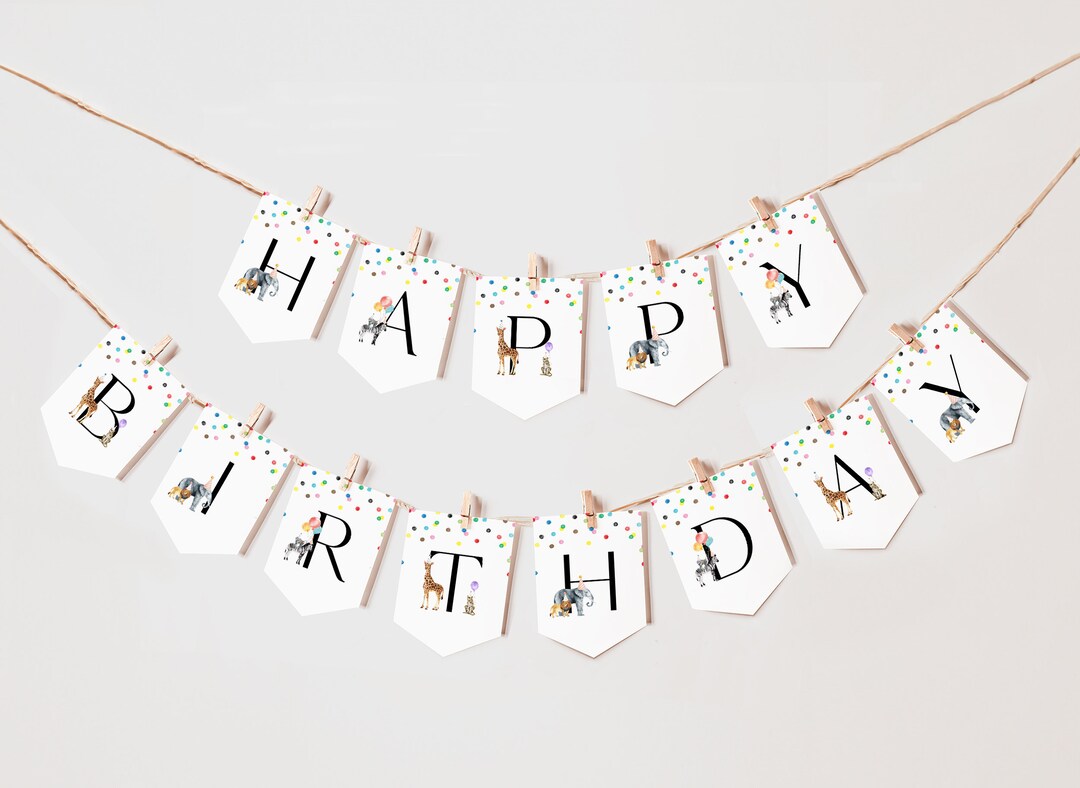 Party Animals "birthday Birthday" Banner, Wild, Animals, Zoo, Safari ...