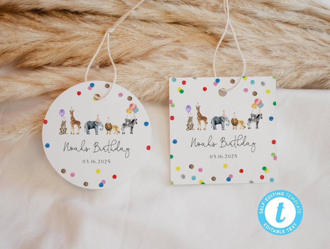 3x3 Party Animals Tag, Hang Tags, Thank You, Gift Tags, Sticker ...