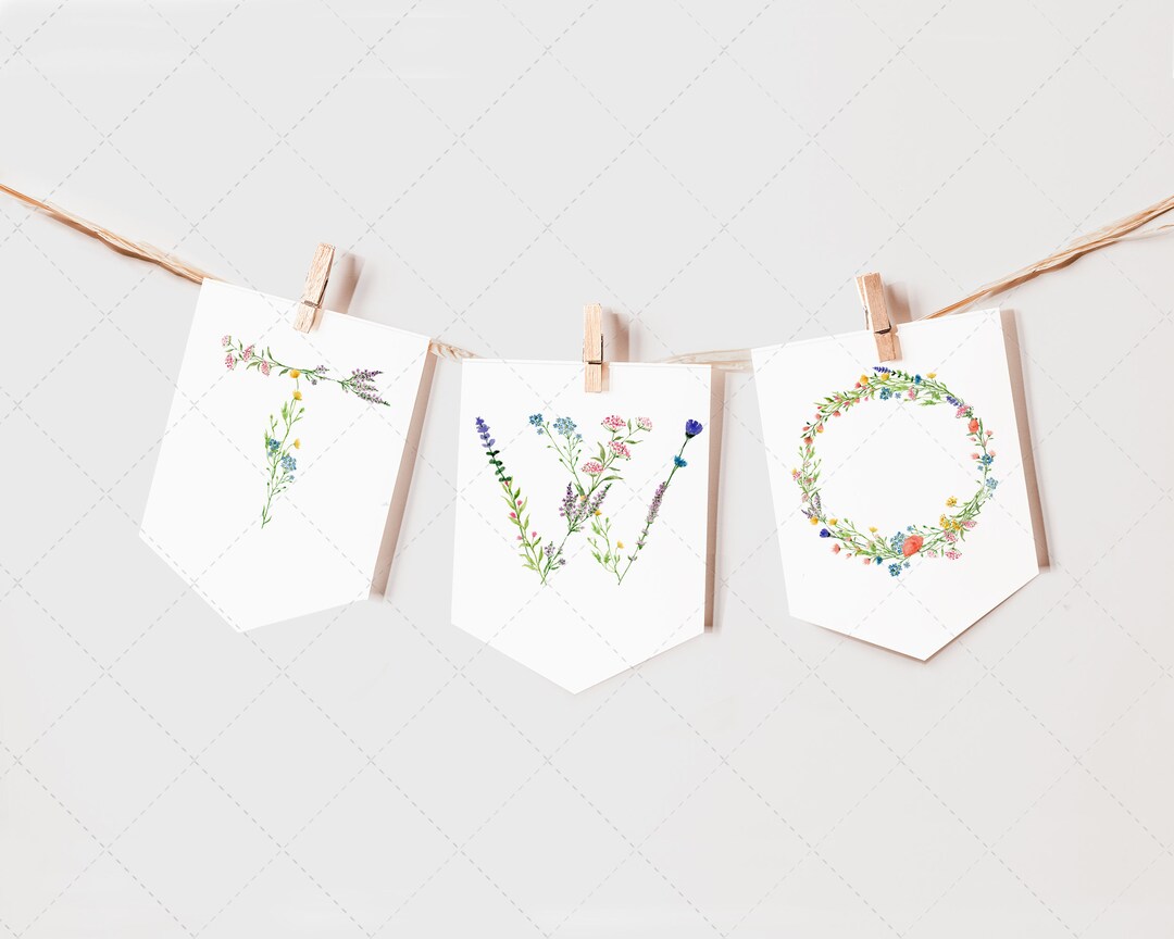 Wild Flower Birthday Second Birthday High Chair Banner, TWO, Garden ...