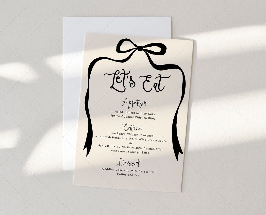 Hand-drawn Bow Menu Template, Any Event, Bow, Birthday, Baby Shower ...