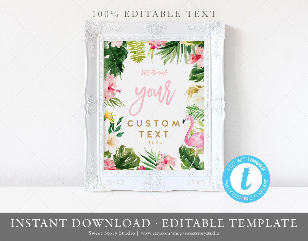 8x10 Tropical Custom Text Sign, Flamingo, Baby Shower, Birthday, Party ...