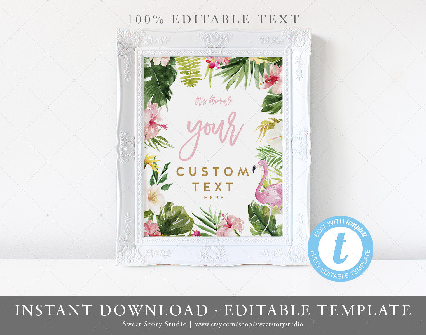 8x10 Tropical Custom Text Sign, Flamingo, Baby Shower, Birthday, Party ...