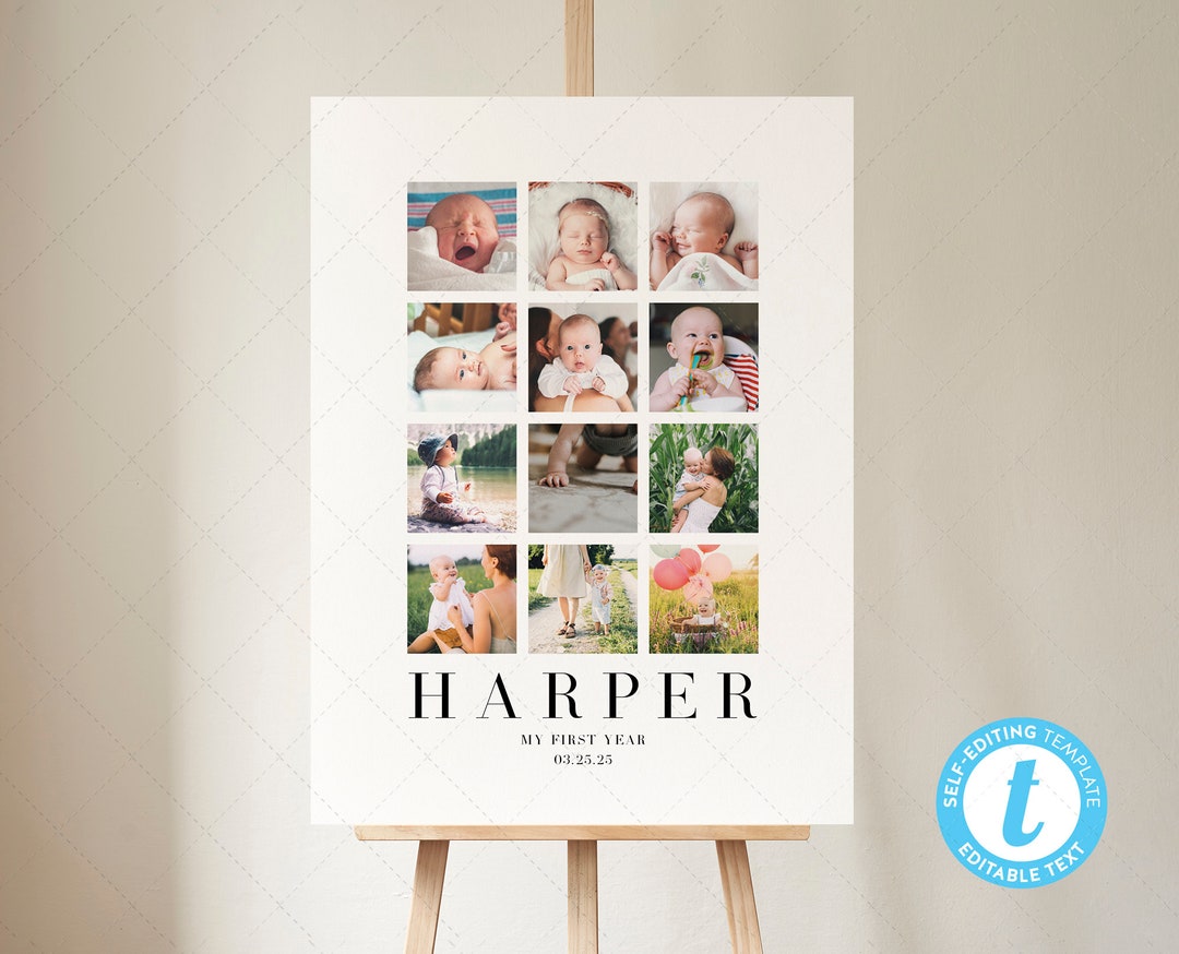 18x24 First Year Photo Collage Template, 12 Month Photo Wall Art ...
