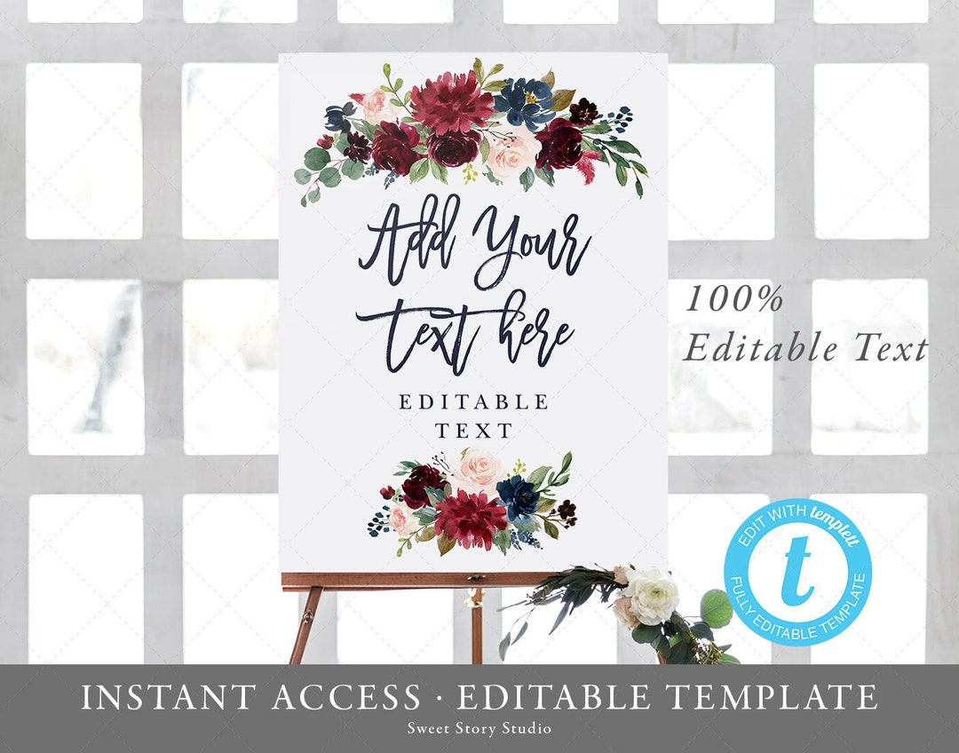 18X24 Boho Flowers Editable Custom Text Sign Instant - Etsy