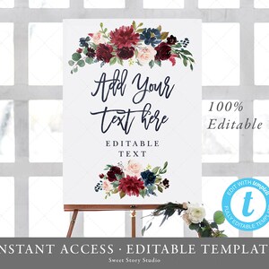 18X24 Boho Flowers Editable Custom Text Sign Instant - Etsy