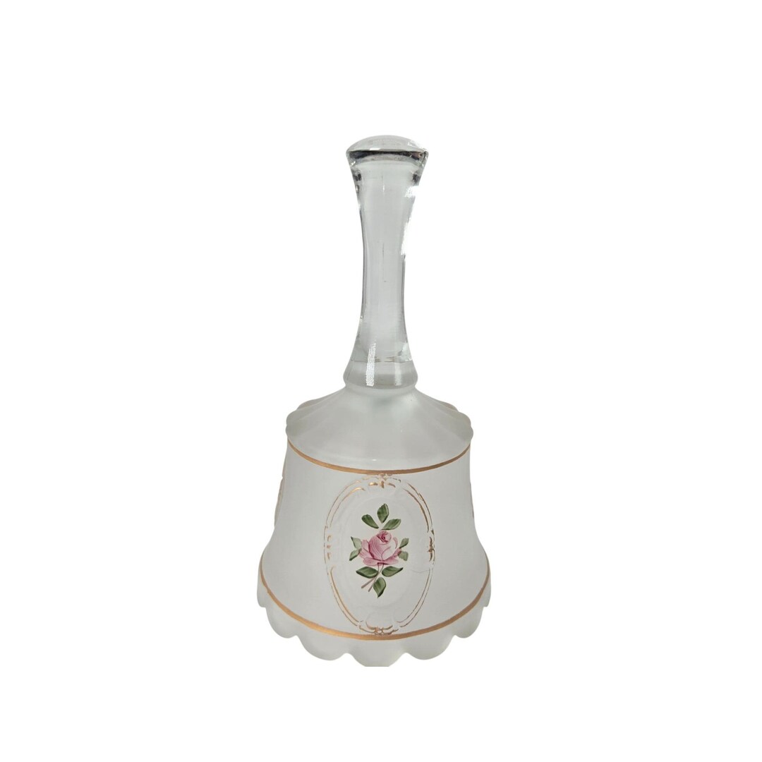 Vintage Westmoreland Glass Satin Bell Hand Painted Roses Gold Accents ...