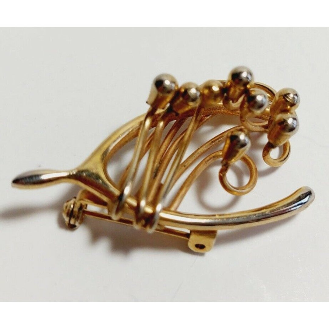 Vintage Wishbone Shaped Goldtone Brooch Pin Wrapped With Wire - Etsy
