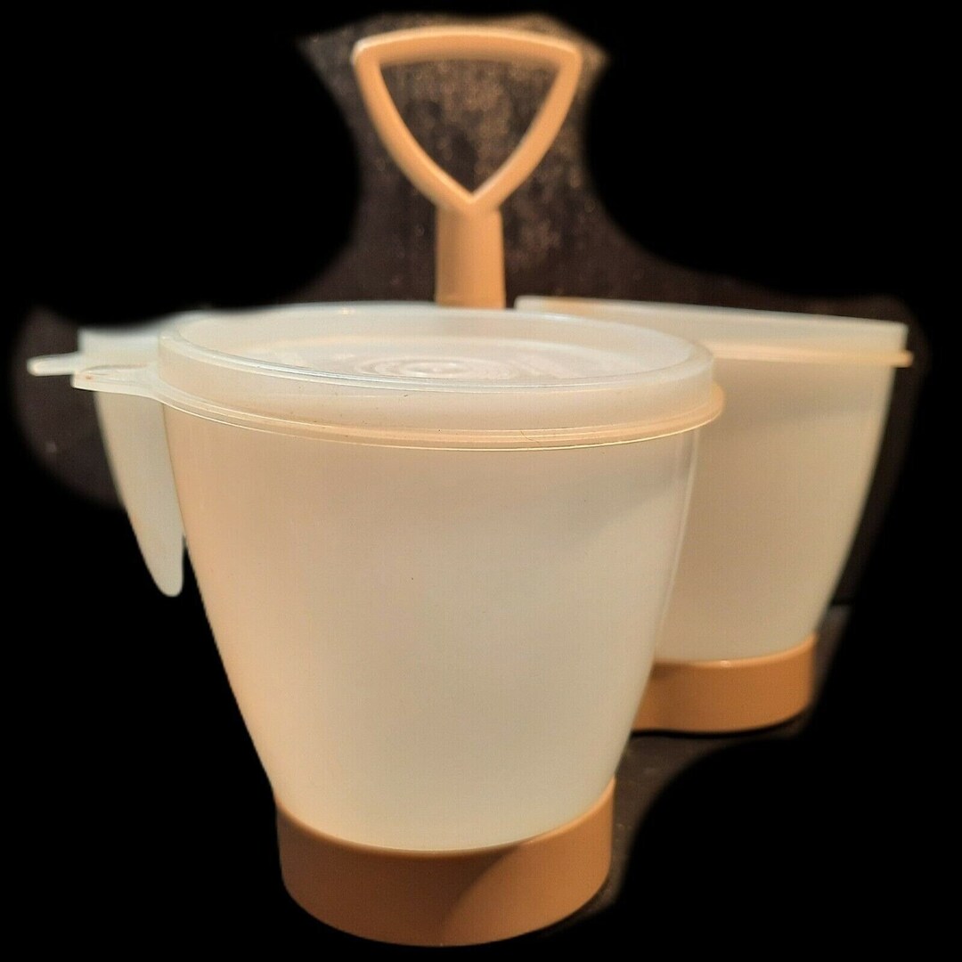 Vintage Tupperware 3 Condiment Containers Bowls Lids Picnic Caddy Set ...