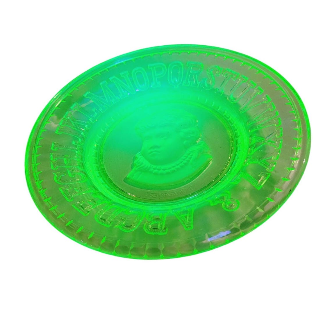 Antique Uranium Glass ABC Plate: EAPG Boy's Dinner Dish - Etsy