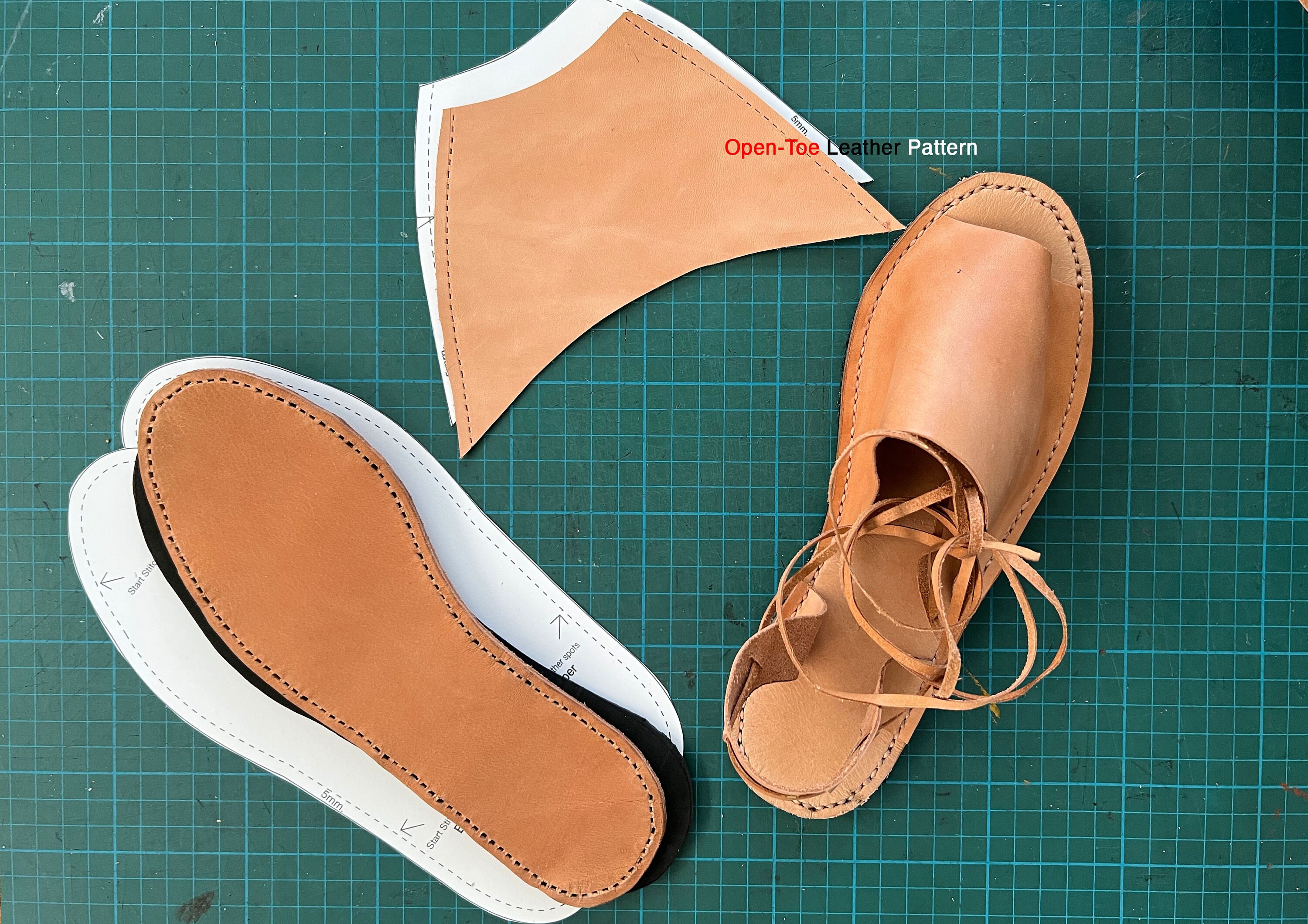 Open-toe Leather Sandals Printable Pattern DIY Customisable Shoemaking ...