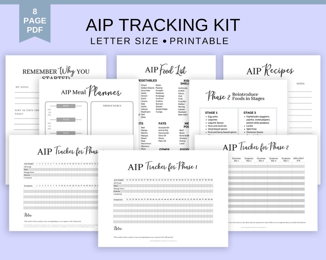 AIP Tracker Kit: Food List, Recipe & Symptom Tracker (printable) - Etsy