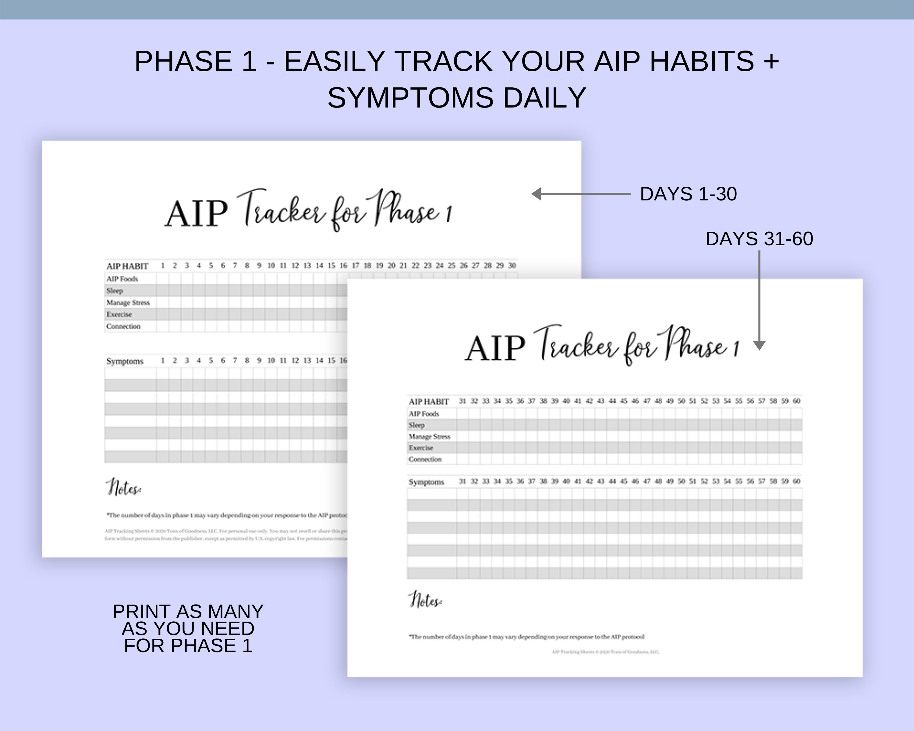AIP Tracker Kit: Food List, Recipe & Symptom Tracker (printable) - Etsy