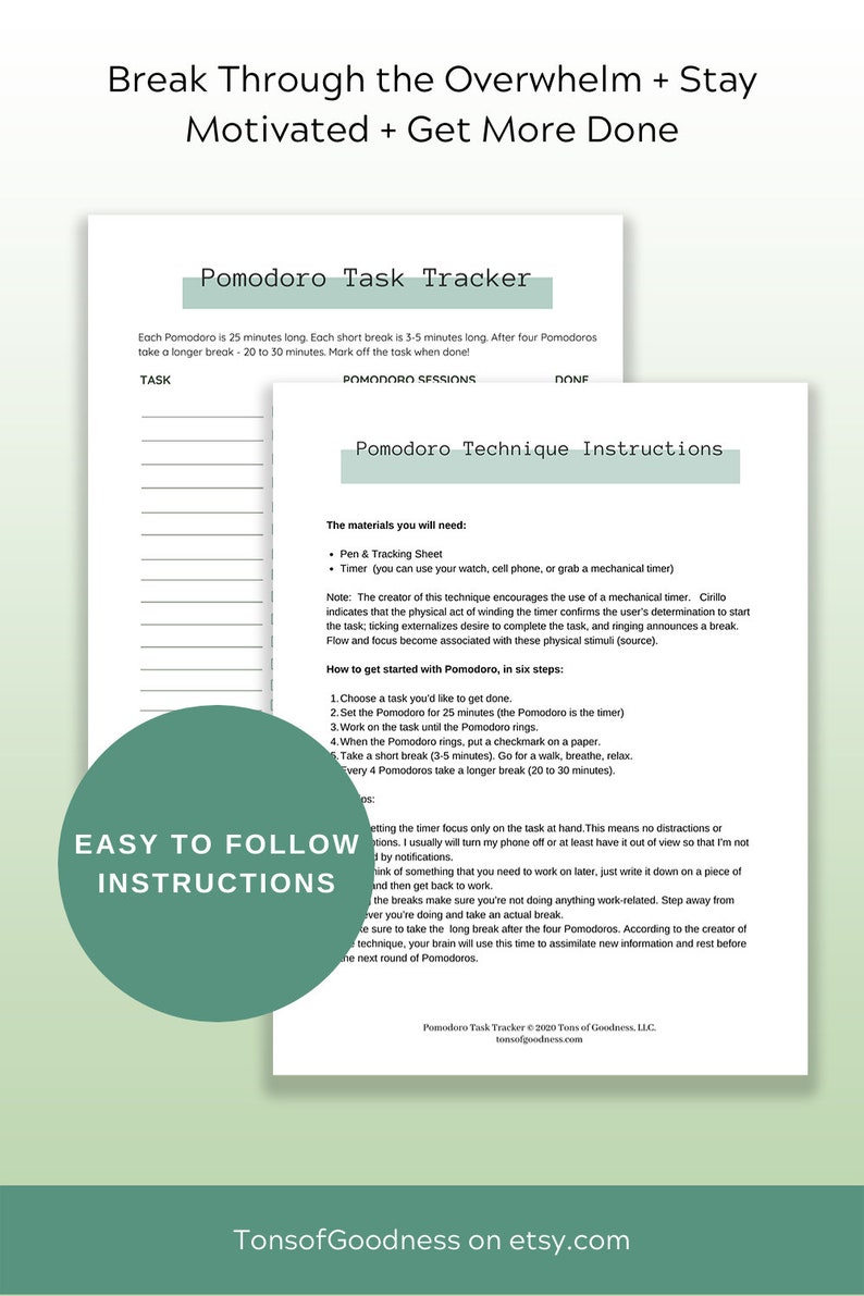 Pomodoro Task Tracker Printable: Time Management Organizer (PDF) - Etsy