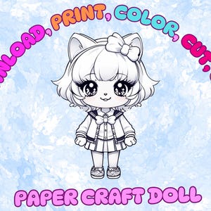 CAT-ALINA Paper Doll PRINTABLE- Kids Craft Activity- Cat Coloring Page ...