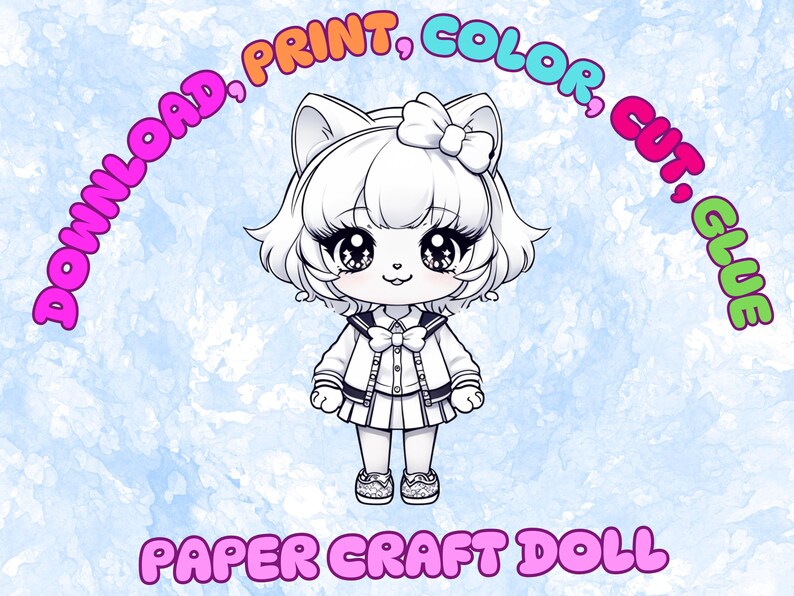 CAT-ALINA Paper Doll PRINTABLE- Kids Craft Activity- Cat Coloring Page ...