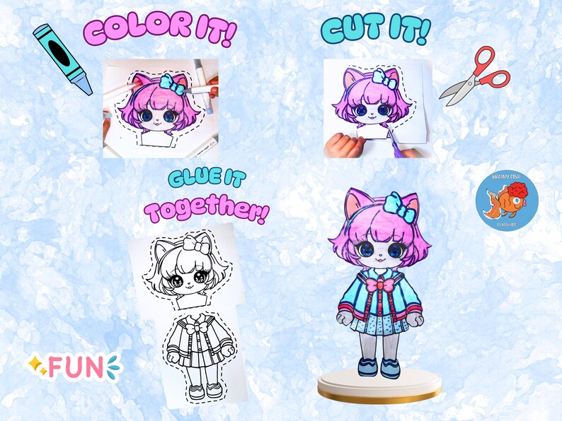 CAT-ALINA Paper Doll PRINTABLE- Kids Craft Activity- Cat Coloring Page ...