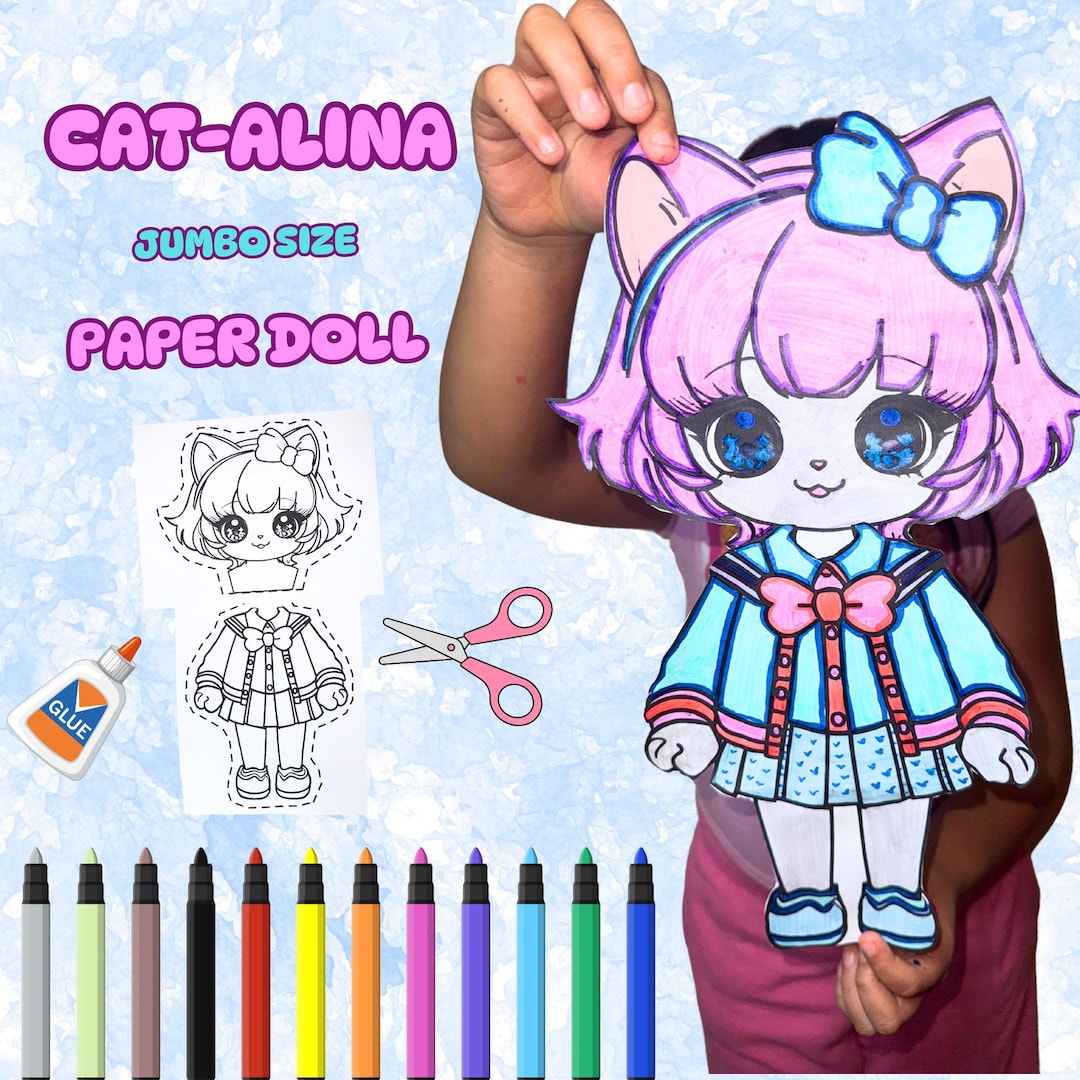 CAT-ALINA Paper Doll PRINTABLE- Kids Craft Activity- Cat Coloring Page ...