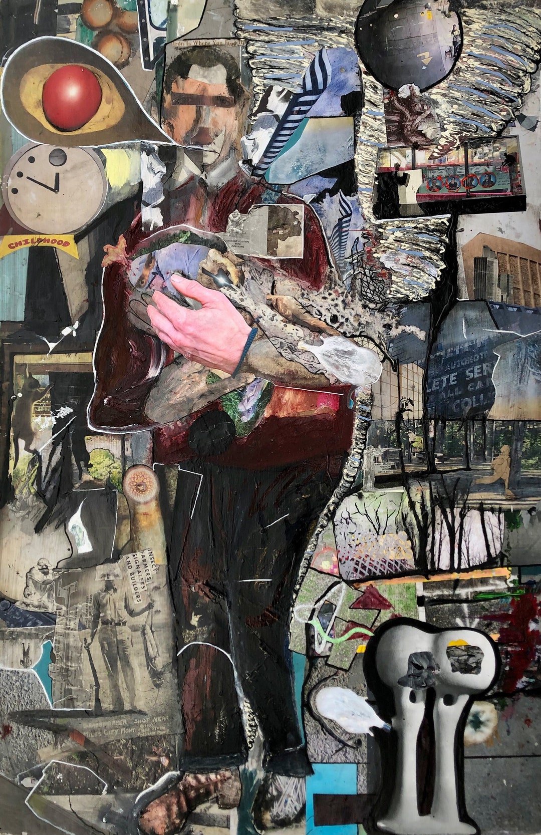 GOD OF THE Ideal and Actual Large Black White and Red Collage Painting ...