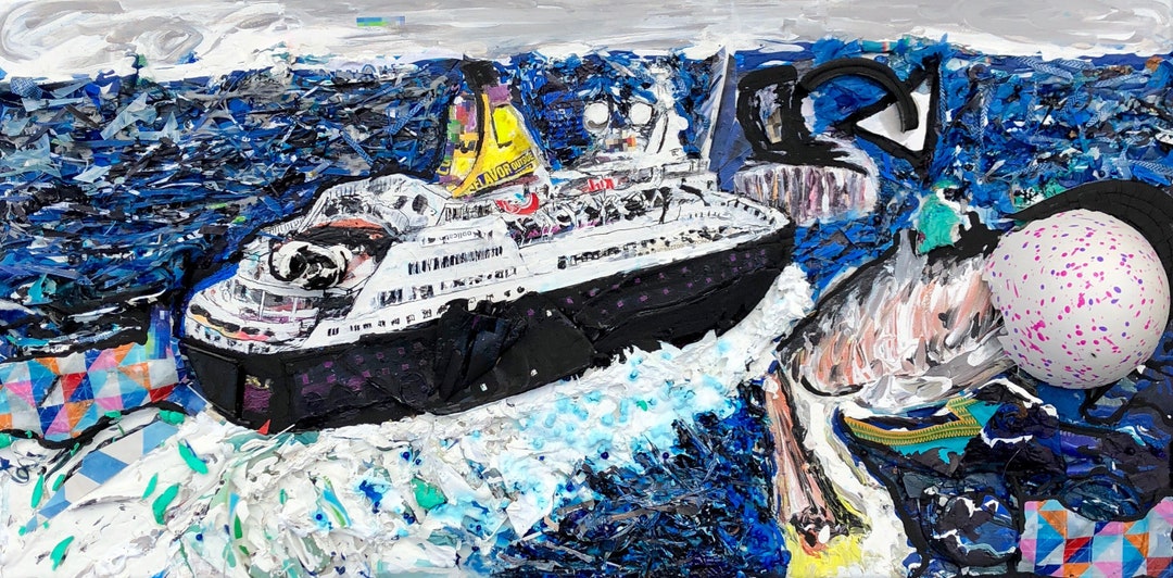 Pelican Boat Collage Art Painting: Ocean Liner Porthole, Steven ...