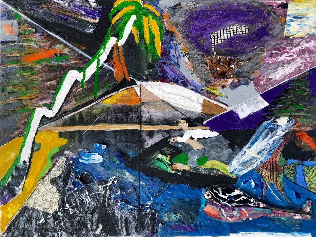 Florida Waterskiing Collage Painting: Original Ocean Art by Steven ...