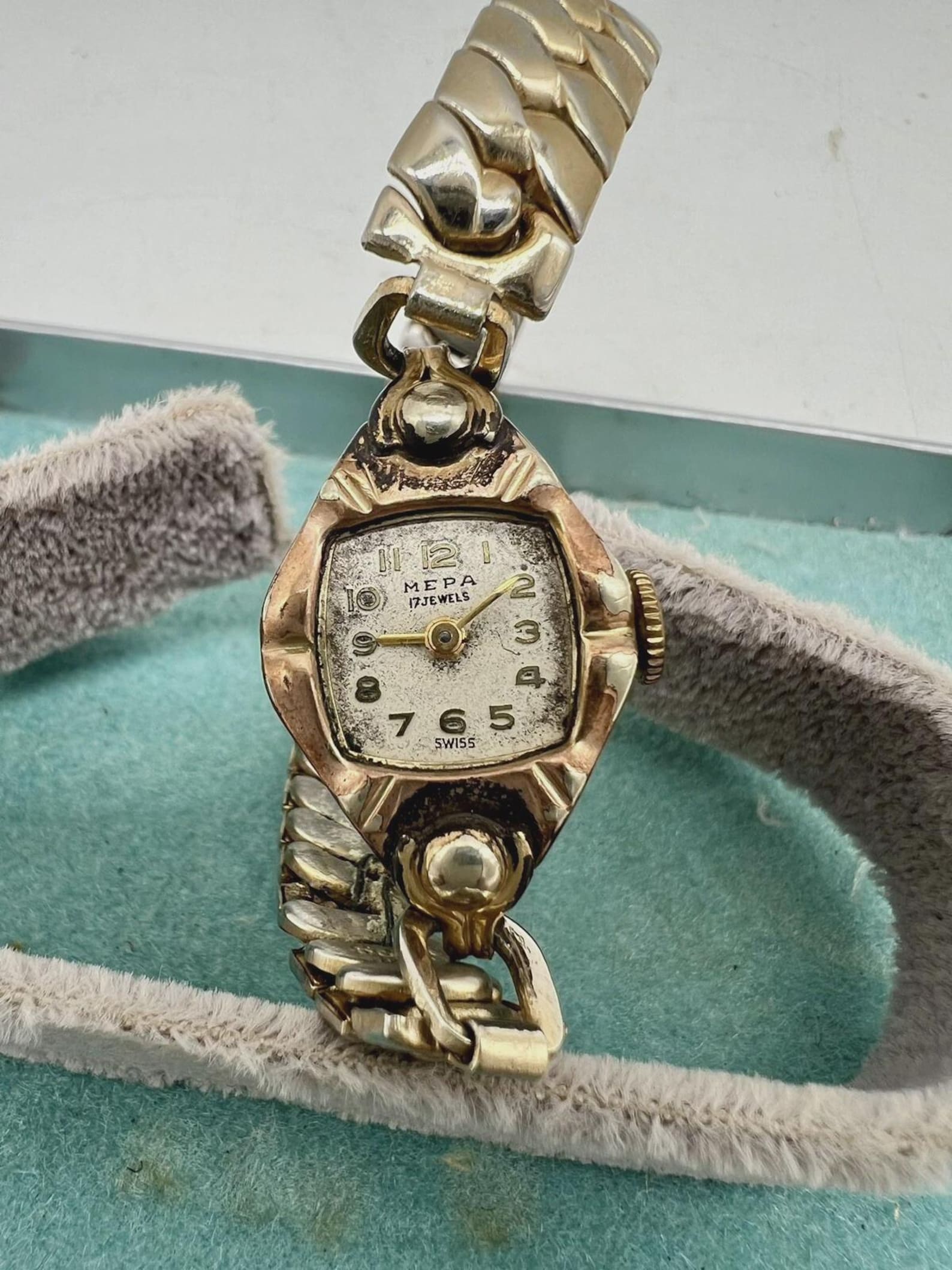 Vintage MEPA 17 Jewels Gold Bronze Toned Wrist Watch W/ Weisfield’s Box ...