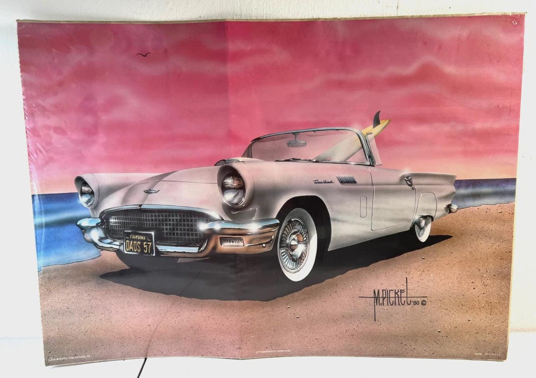 Vintage 1980 Mike Pickel Litho Car Poster - '57 THUNDERBIRD GM058 - 28 ...