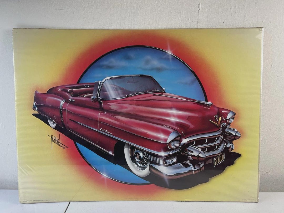 Vintage 1982 Mike Pickel Lith Yellow Poster - GM059 1953 Red Cadillac ...