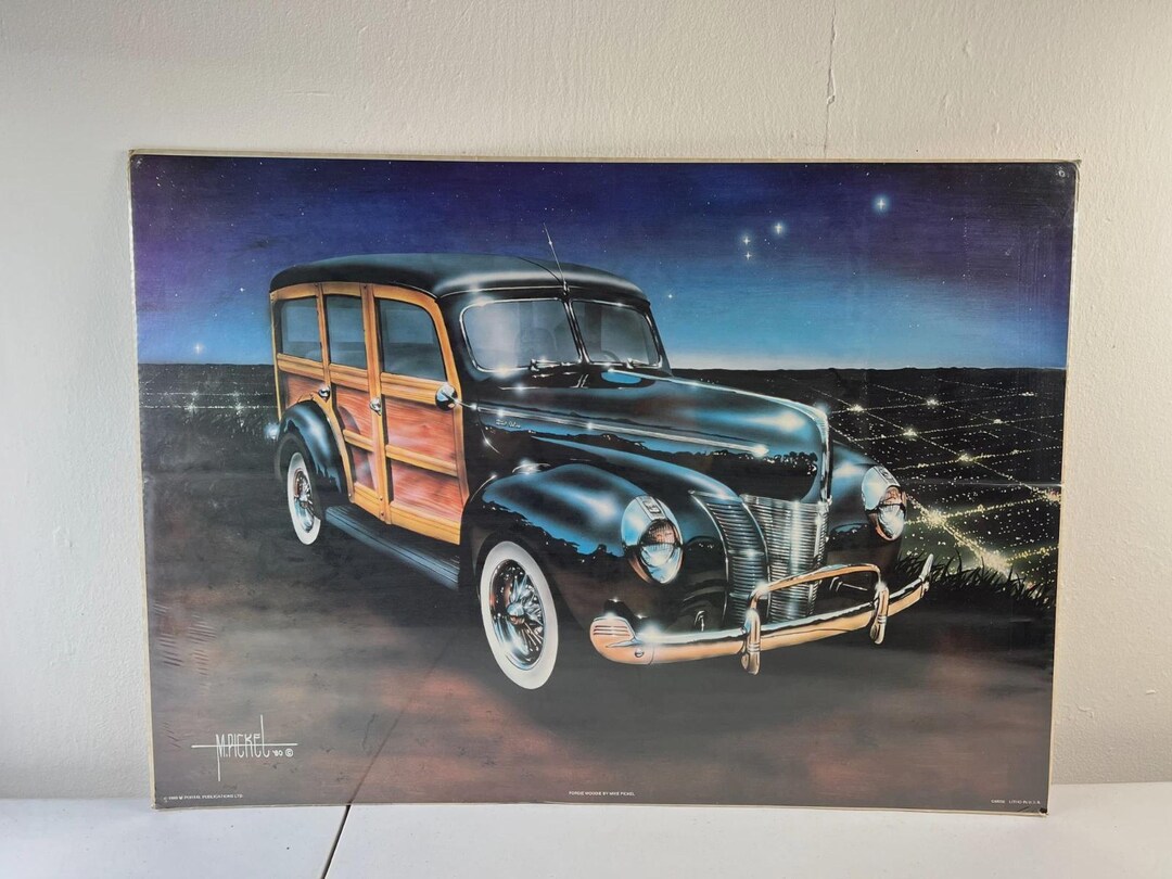 Vintage 1980 Mike Pickel Litho Car Poster - FORD WOODIE GM056 - 28" X ...