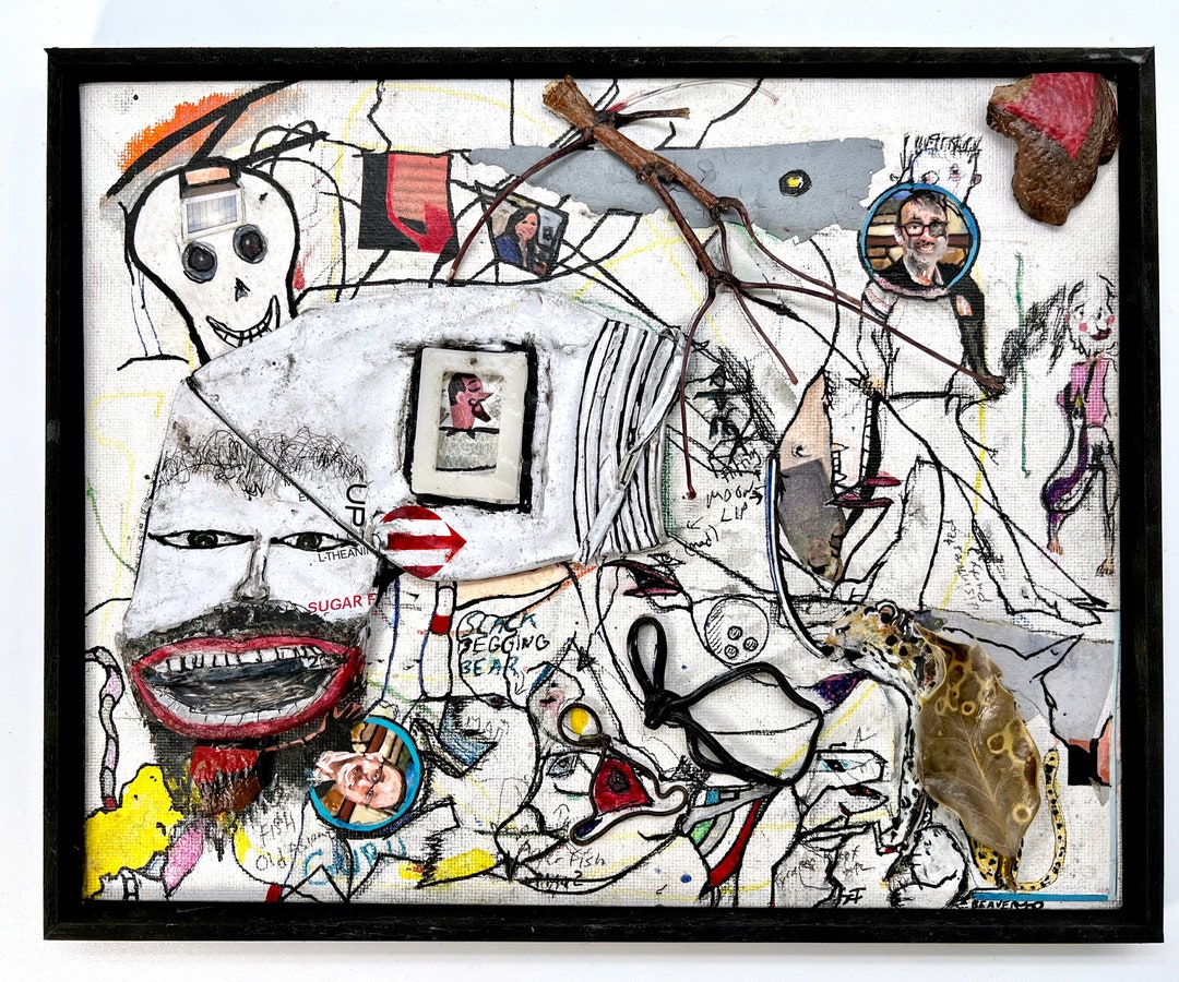 UP TIME Black Red White Fish Dino Cheetah Bear Guru Skull Mixed Media ...