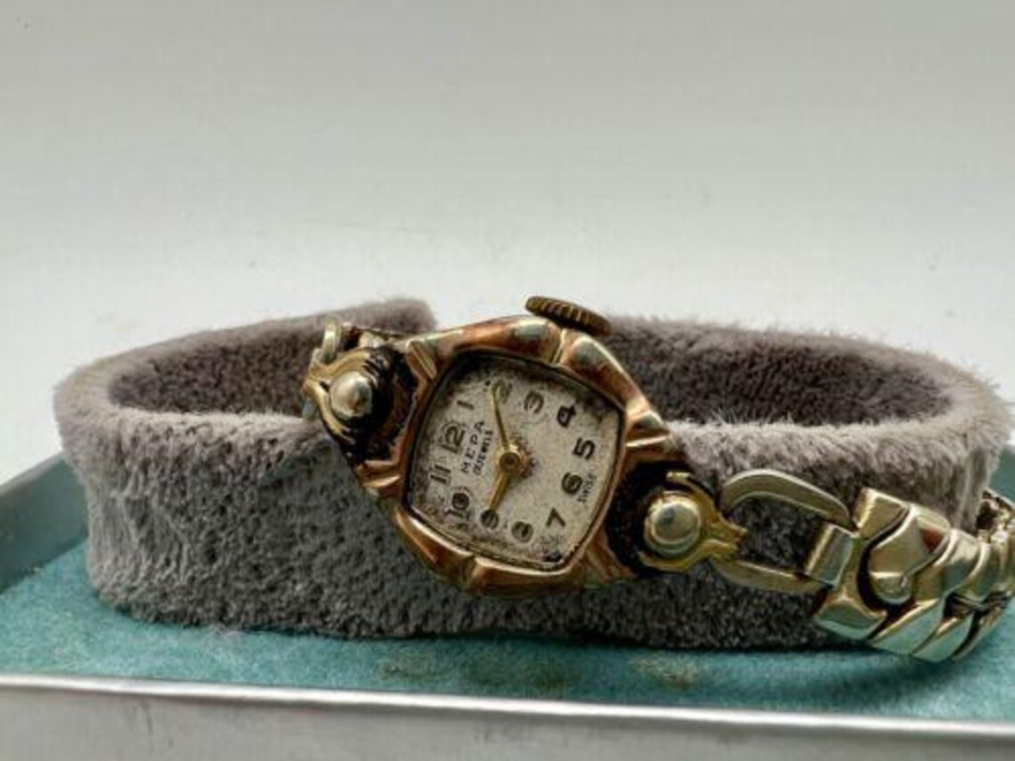 Vintage MEPA 17 Jewels Gold Bronze Toned Wrist Watch W/ Weisfield’s Box ...