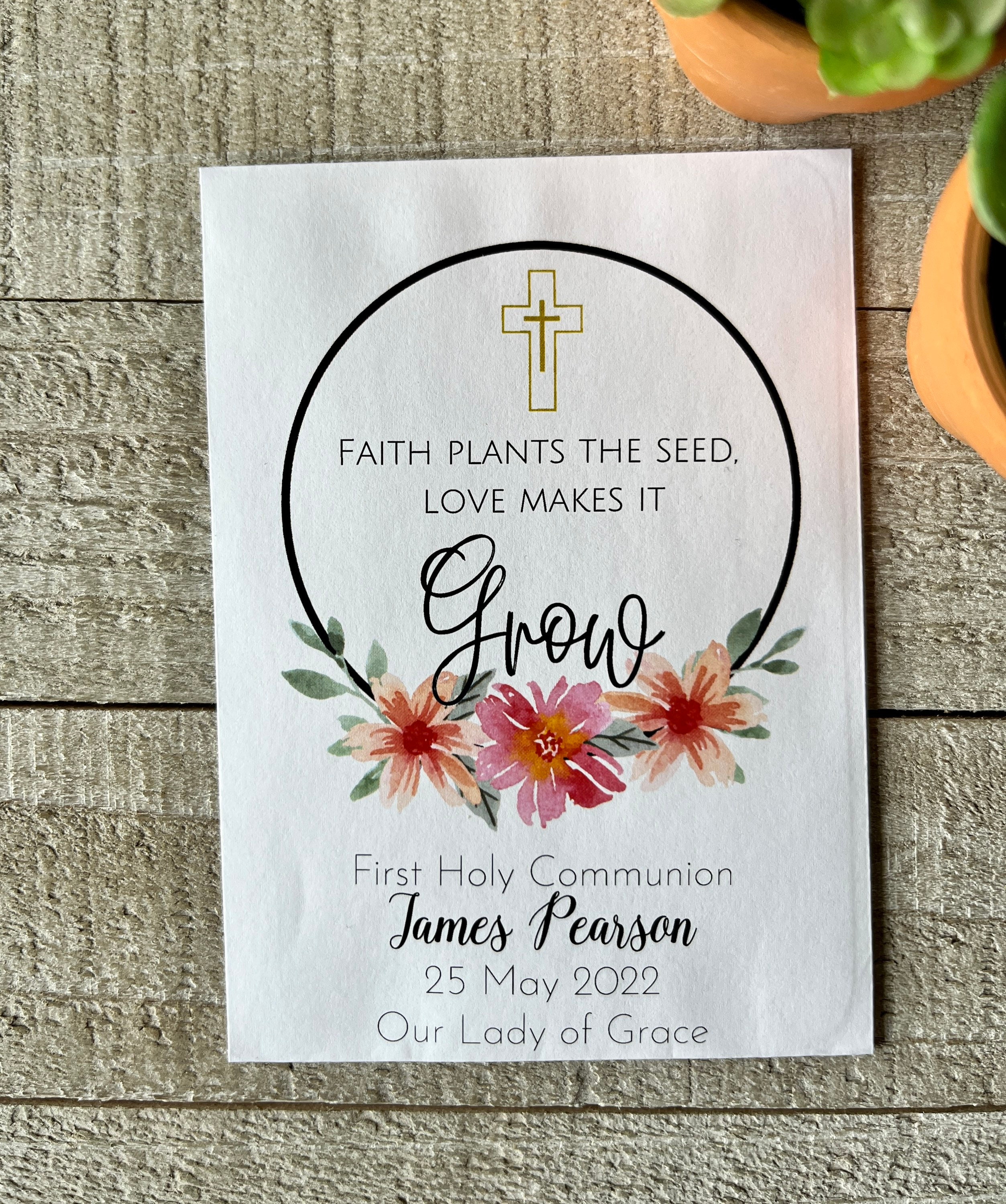 Floral Baptism or First Communion Personalized Seed Packet - Etsy