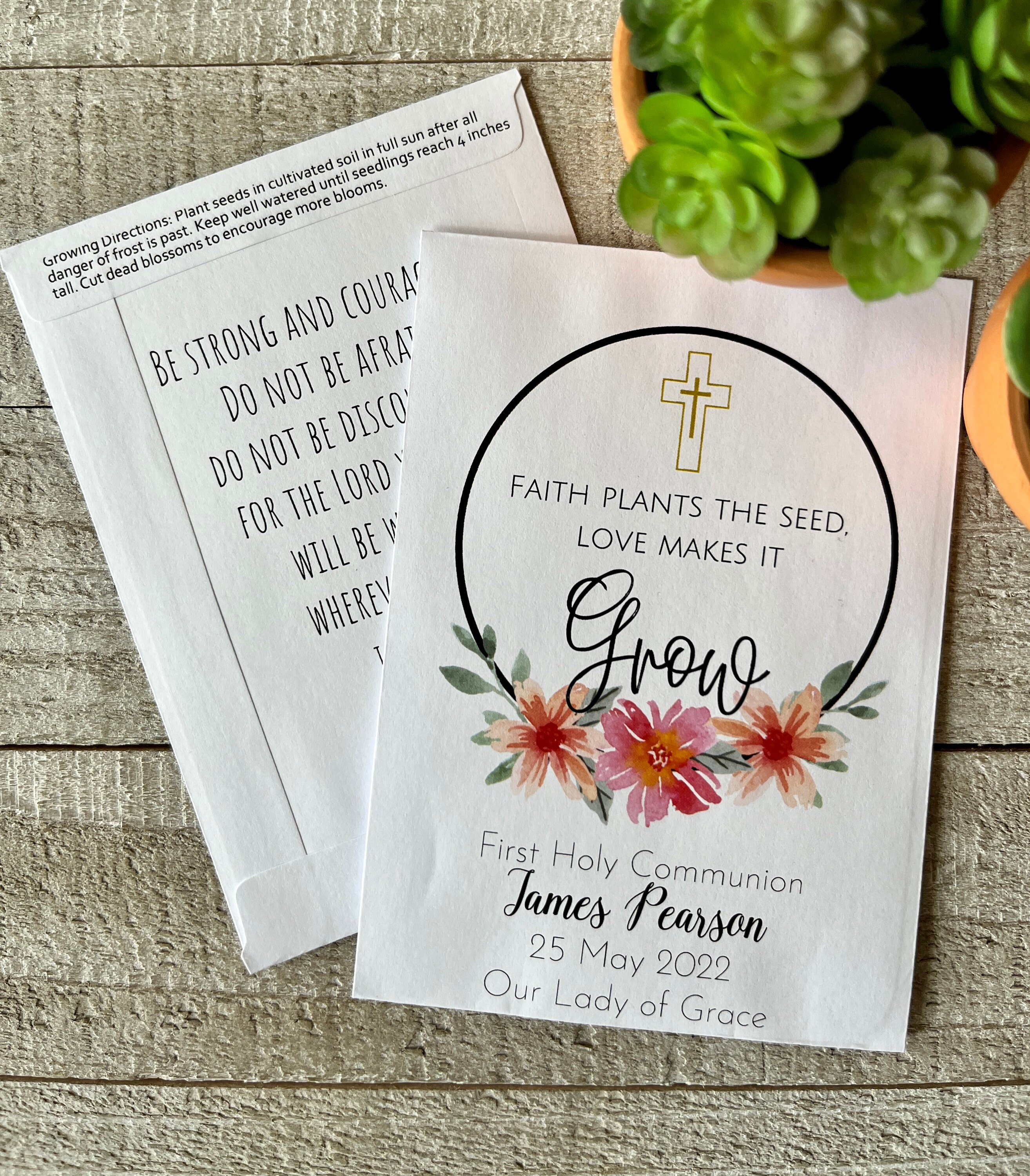Floral Baptism or First Communion Personalized Seed Packet - Etsy