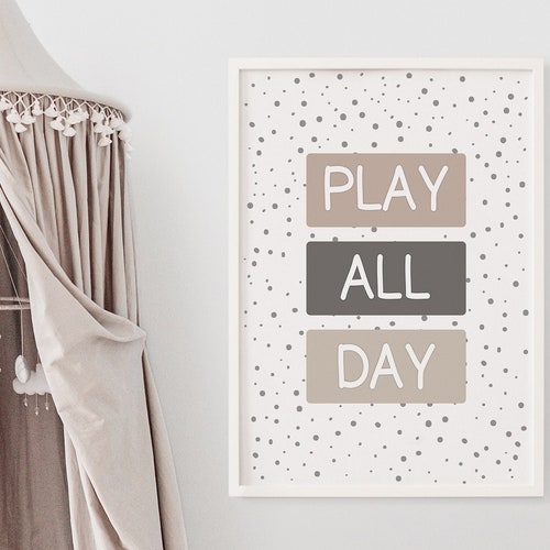 Play All Day Print Playroom Sign Nursery Wall Art Let's - Etsy