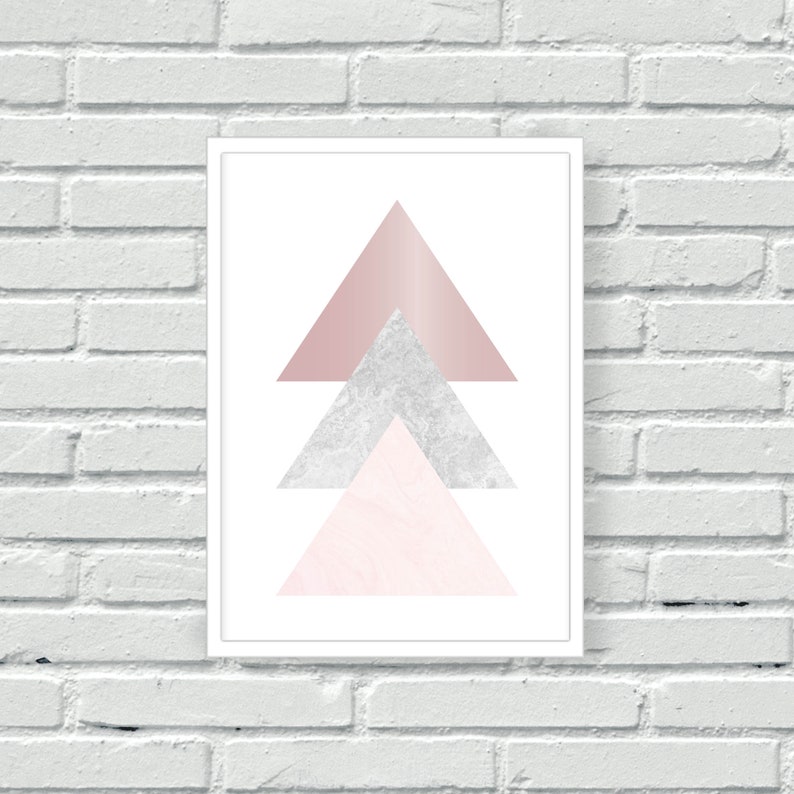Geometric Pink Rose Gold Wall Print Triangles Mountains - Etsy UK