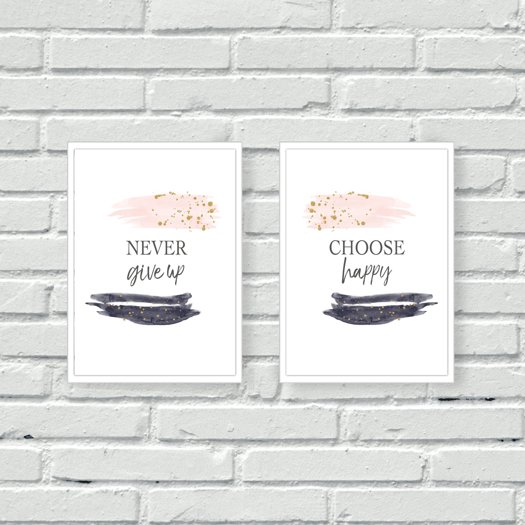 Navy and Pink Wall Print Gold Watercolour Prints Wall Art - Etsy UK