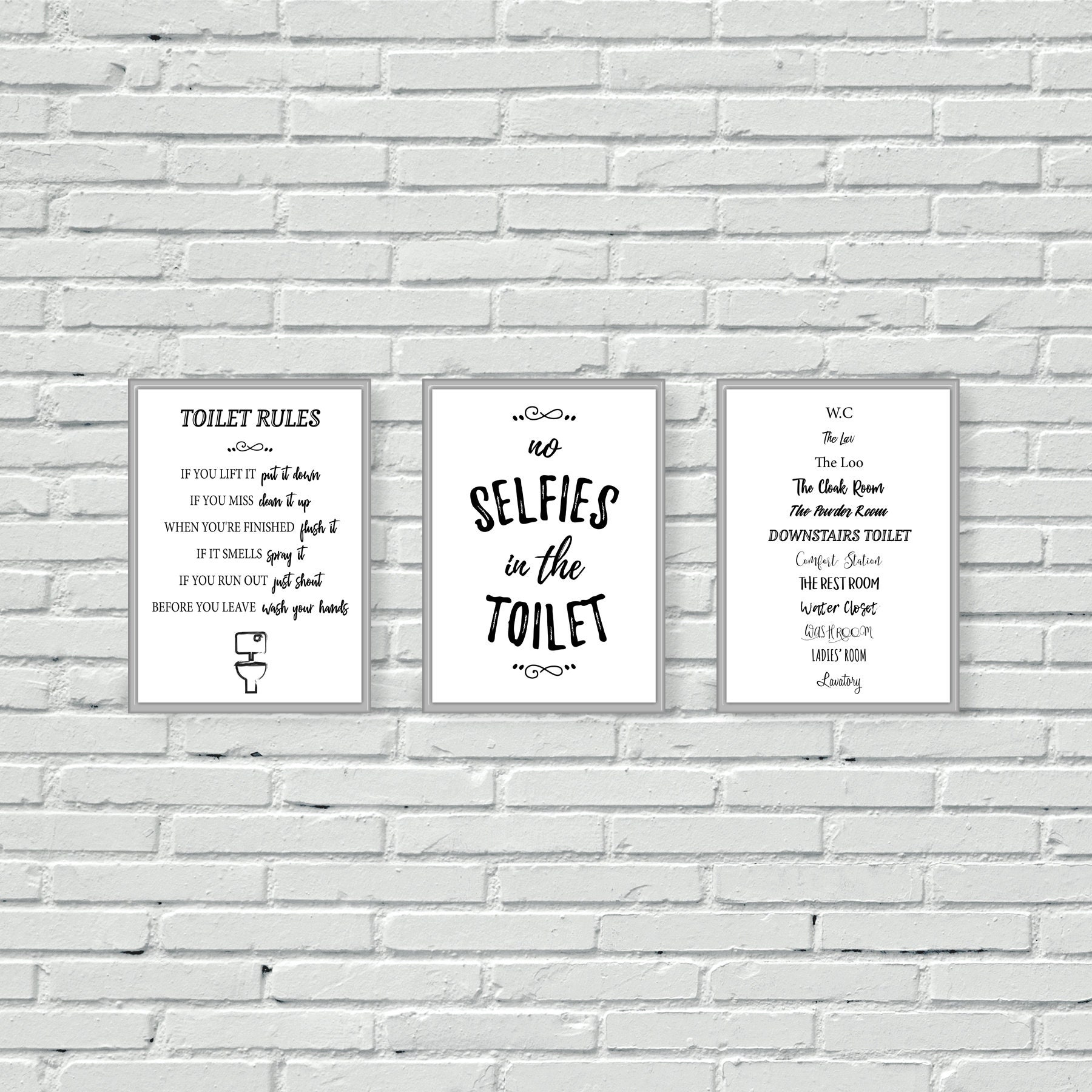 Toilet Wall Prints Bathroom Wall Art Set Of Three Etsy Uk