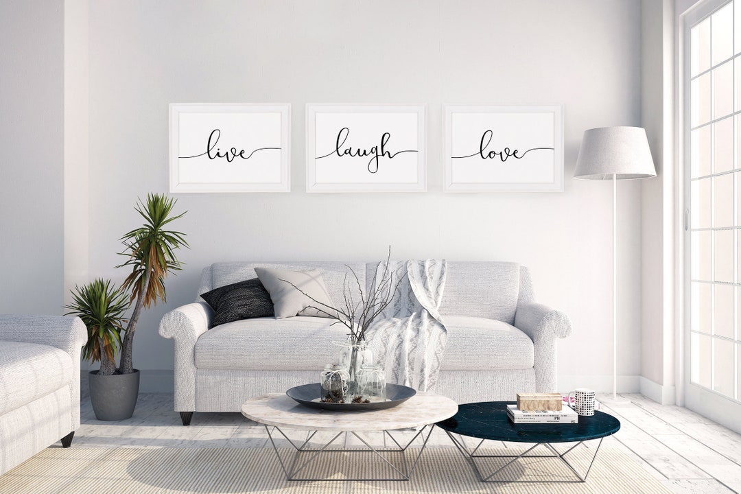 Script Type Wall Prints, Set of Three, Live, Laugh, Love, Minimalist ...