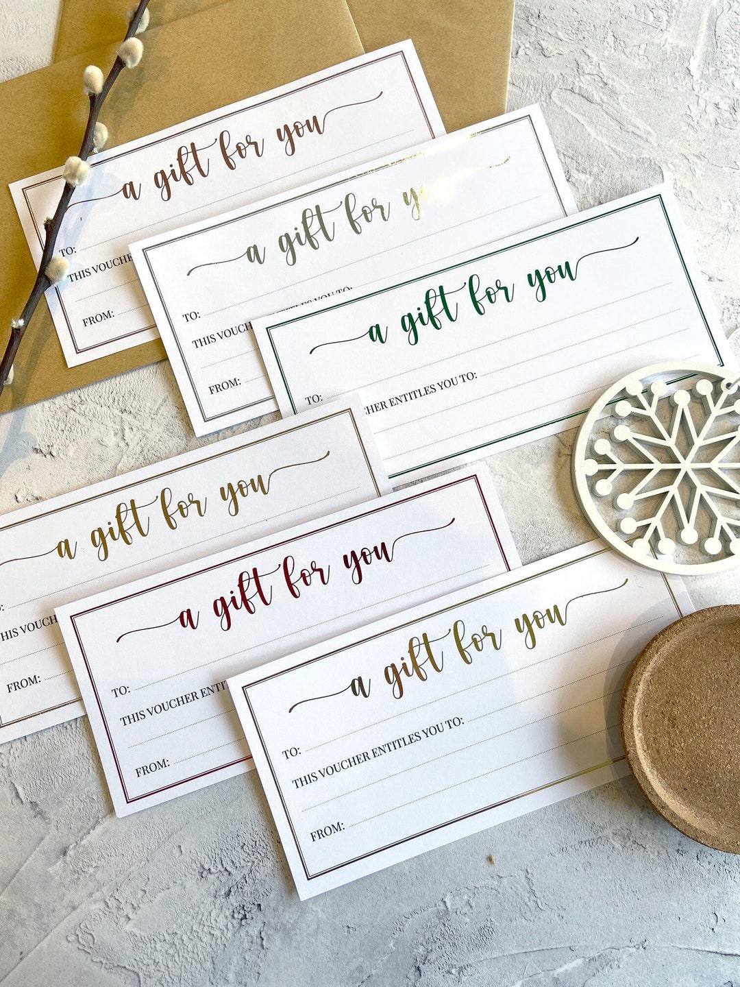 Pack of 5 Christmas Gift Vouchers, Luxury Foil Gift Certificates ...