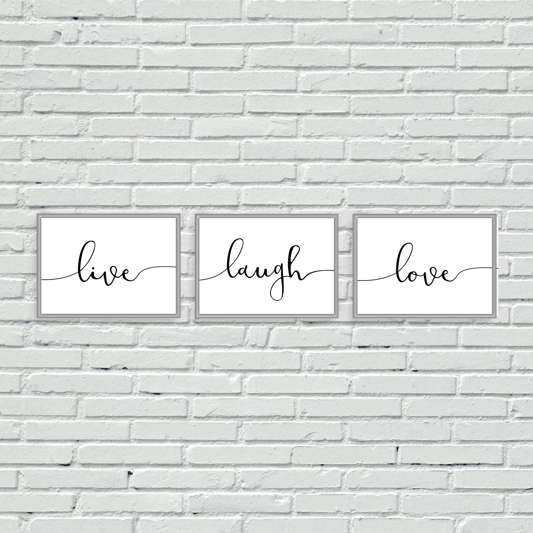 Script type wall prints set of three live laugh love | Etsy