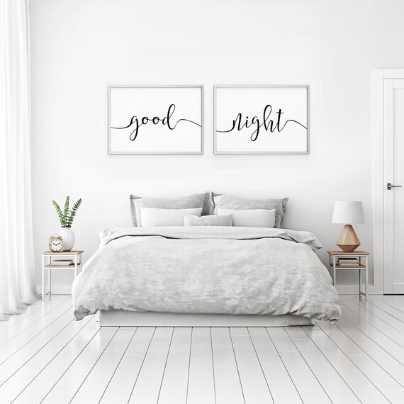 Bedroom wall art bedroom wall decor good night script font | Etsy