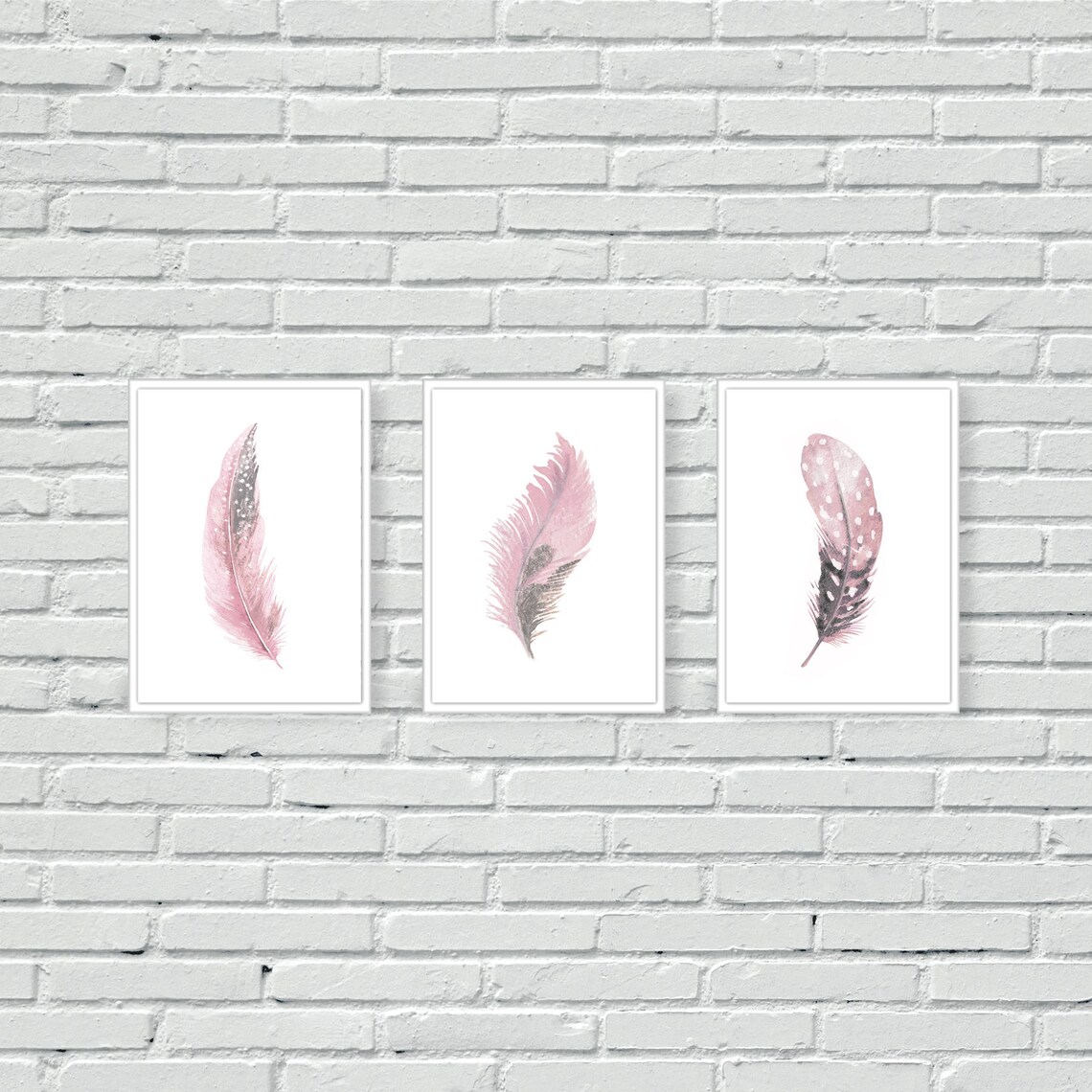 Pink Watercolour Feathers Wall Art Prints Living Room Decor | Etsy