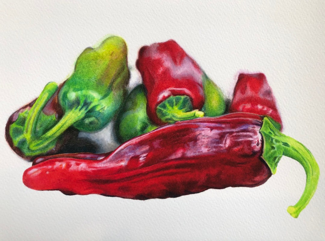 GICLEE PRINT Colored Pencil Drawing of Red Peppers - Etsy