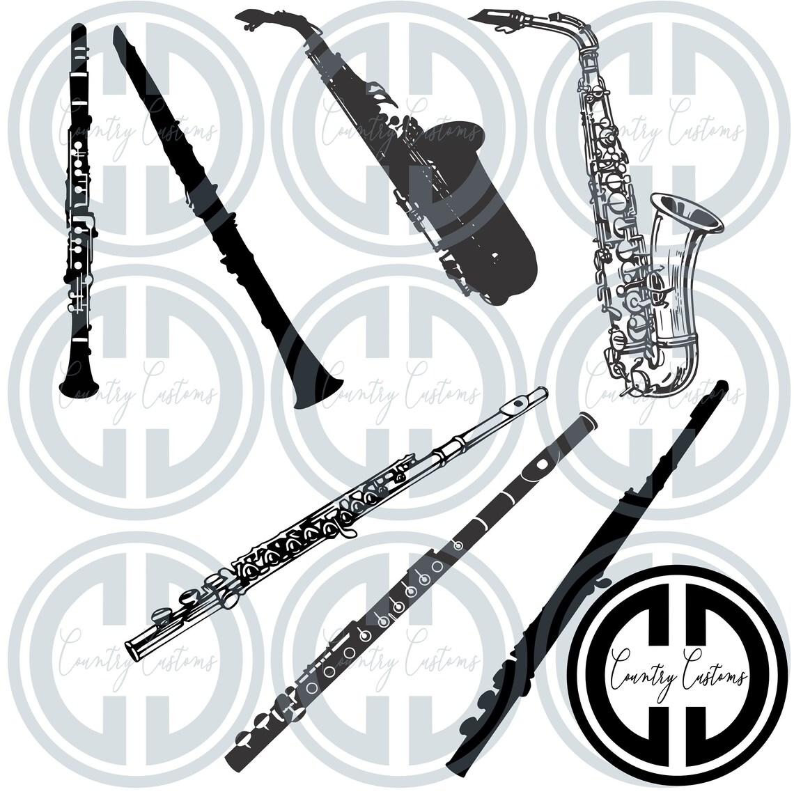 Woodwind Band Instruments : Flutes, Clarinets, and Saxophones Cut Files ...