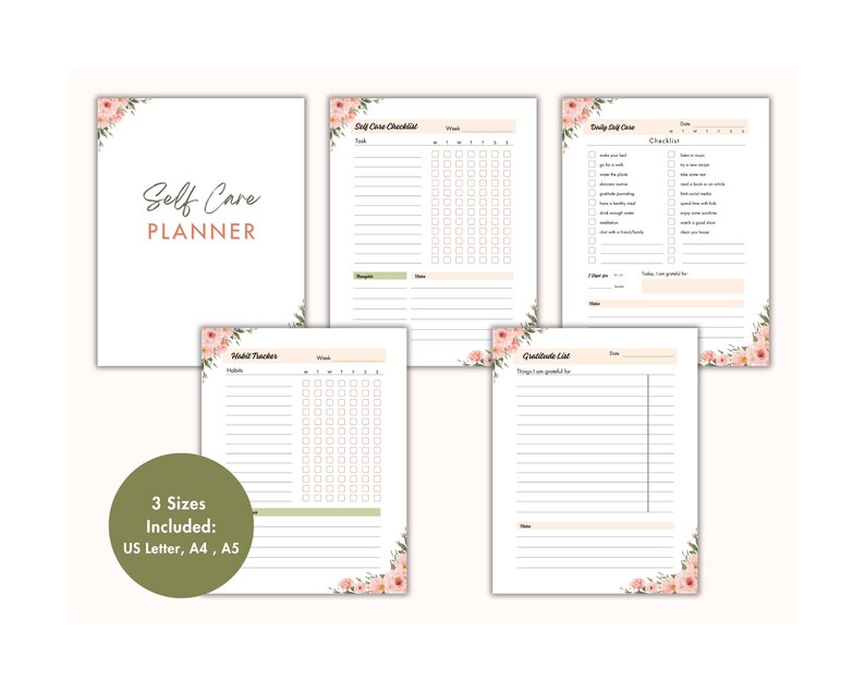 Self Care Planner Checklist | Digital Daily Well-being Journal & Habit ...