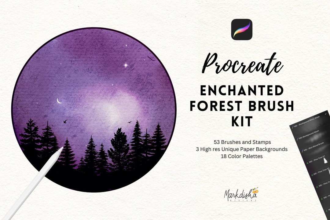 Procreate Enchanted Forest Brush Kit: Watercolor Canvas, Tree Stamps ...