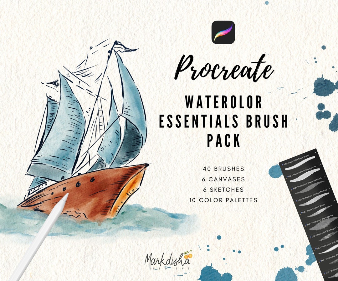 Procreate Watercolor Essentials Brush Pack Realistic Watercolor Brushes Digital Watercolor ...