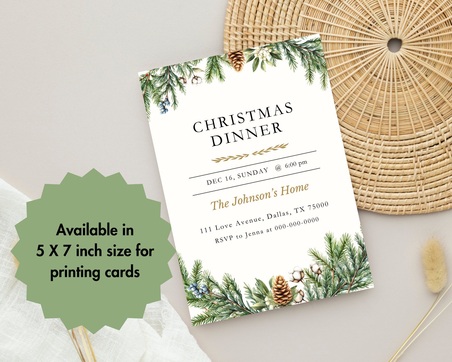 Editable Christmas Party Invitation Template, Seasons Greetings, Simple ...