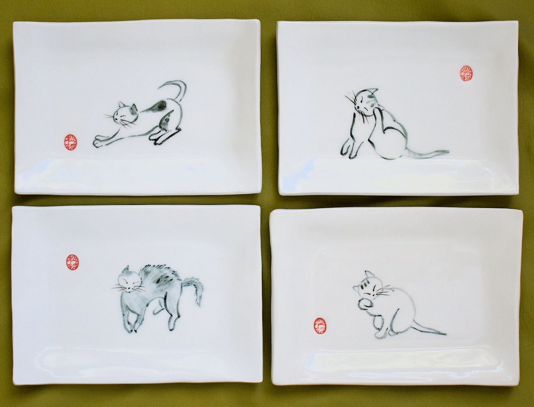 Sumi-e Porcelain Cat Small Plate cat's Doing Cat Things Side Plate ...